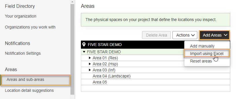 Setup the initial Area hierarchy in Field