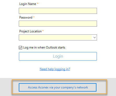 Log into Aconex for Outlook through your company’s network